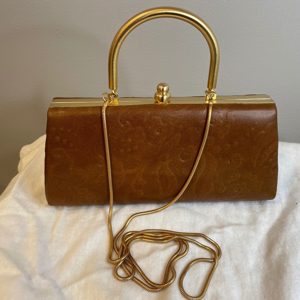 Vintage, Signed Moo Roo Brown Leather Embossed Purse … - Gem
